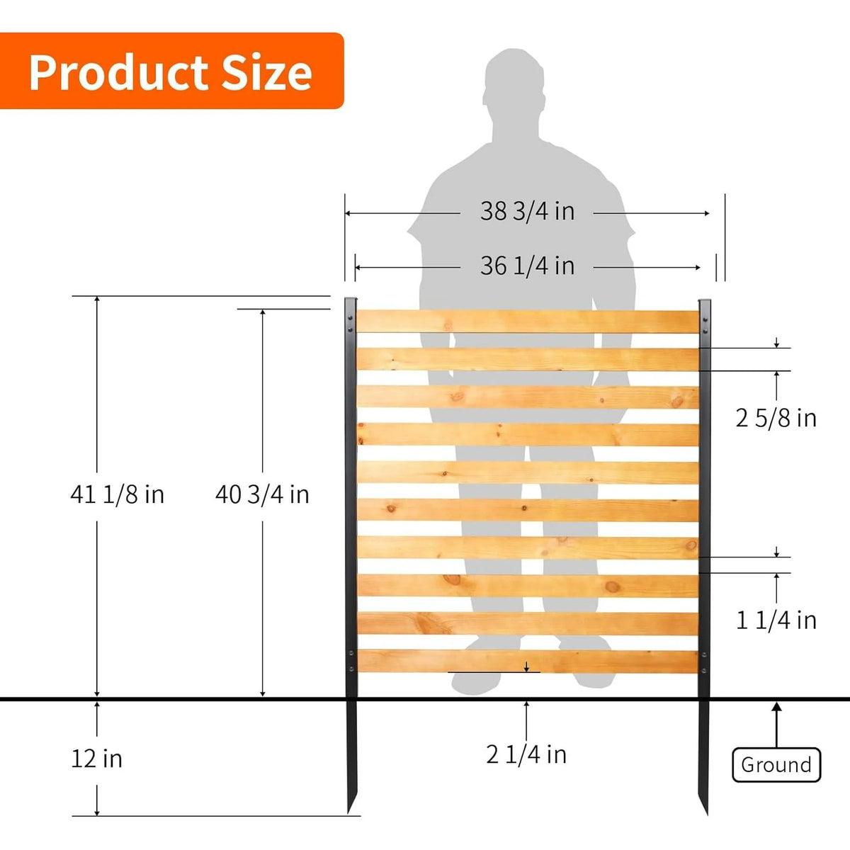 42in x 38in Wood Outdoor Privacy Fence Screens with Metal Stakes (2-Pa ...