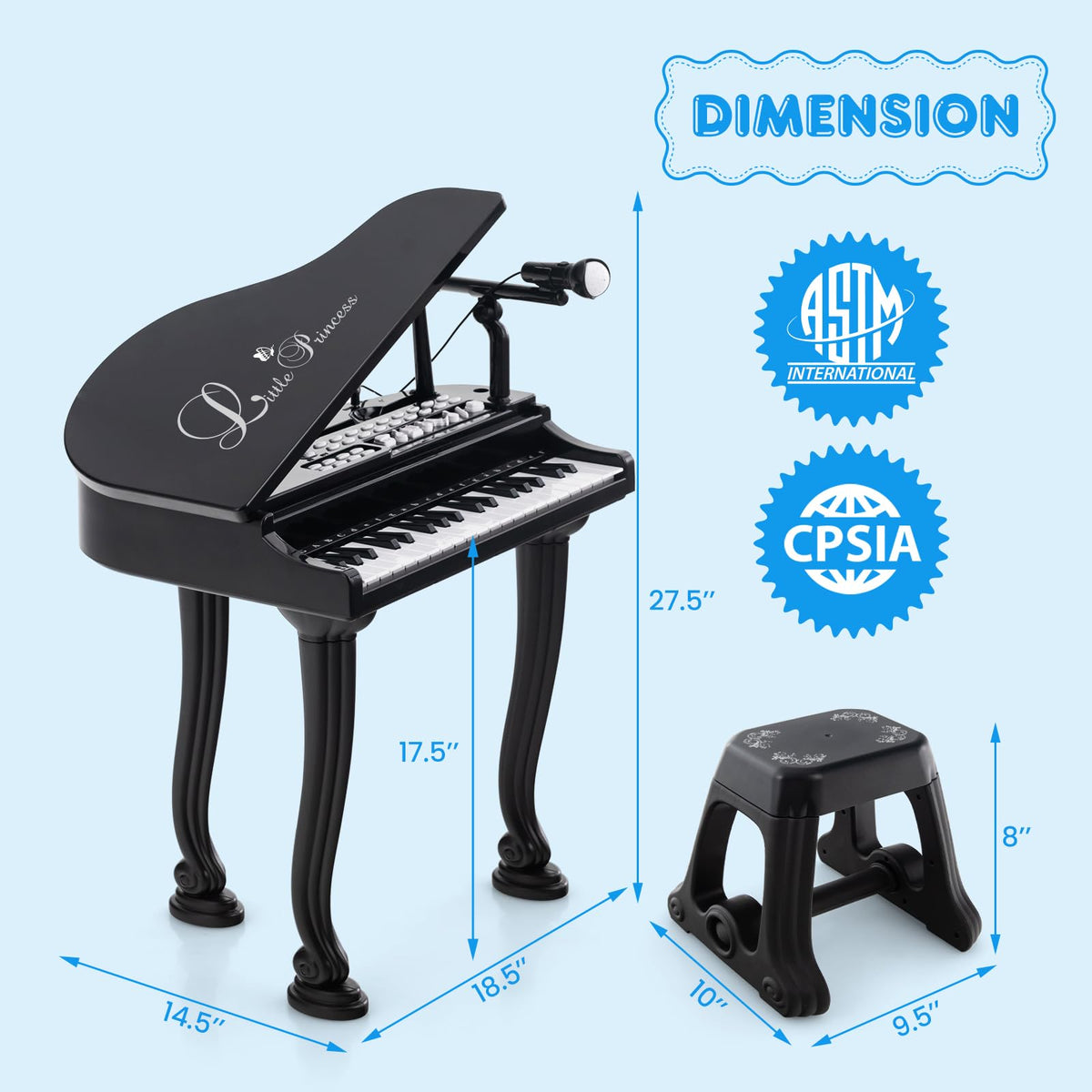 37 Keys Kids Piano Keyboard with Stool and Piano Lid – SUGIFT